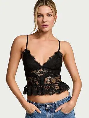Victoria's Secret Dream Angels Dare To Lace Flounce Bra Top - Black