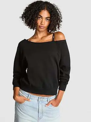 Pink Off-the-shoulder Sweatshirt - Black