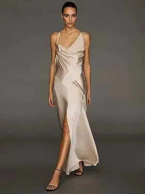 green emerald velvet dress Cream Bias-cut Dress main image 0