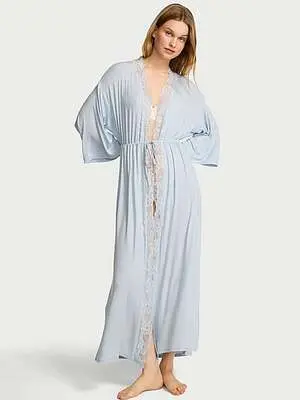 Victoria's Secret Sosoft™ Modal Ribbed Lace-trim Long Robe - Blue