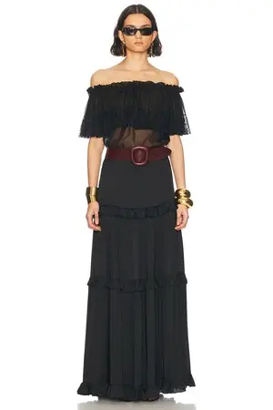 Saint Laurent Sheer Off The Shoulder Blouse - Noir