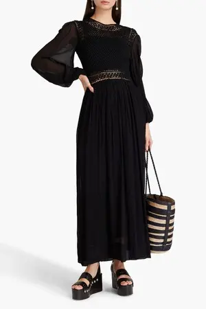 Zimmermann Crochet-paneled Chiffon Maxi Dress - Black
