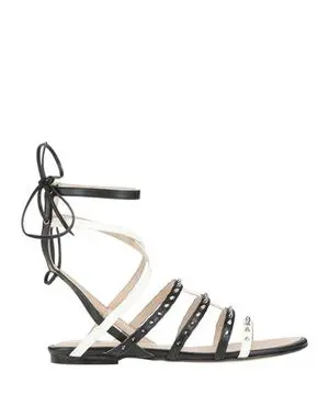 MANILA GRACE Leather Gladiator Sandals - Black