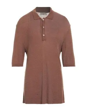 LANEUS Knitted Short Sleeve Sweater - Brown