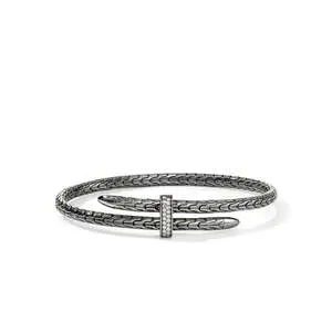 John Hardy Spear Flex Cuff With Dark Diamonds - Silver
