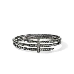 John Hardy Spear Triple Flex Cuff With Dark Diamonds - Silver