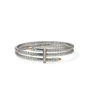 John Hardy Spear Triple Flex Cuff With Diamonds 4mm - Sterling Silver