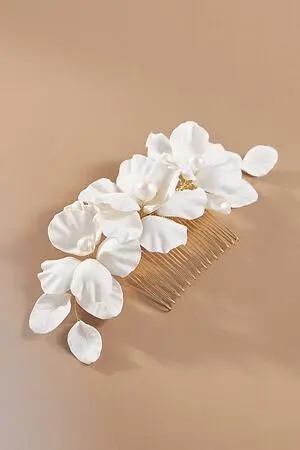 TWIGS & HONEY Clay Floral Hair Comb - Gold