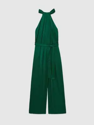 REISS Satin Wide-leg Jumpsuit With Sash - Green
