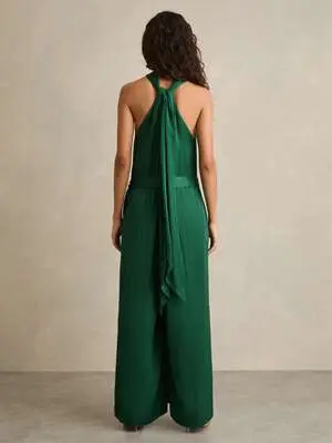 REISS Satin Wide-leg Jumpsuit With Sash - Green