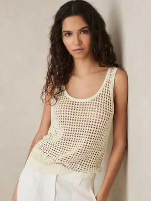 REISS Claudia Linen Open-knit Vest - Ivory