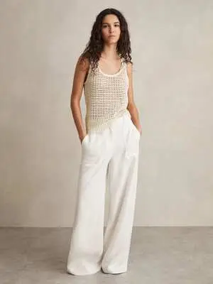 REISS Claudia Linen Open-knit Vest - Ivory