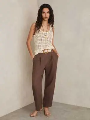 REISS Claudia Linen Open-knit Vest - Ivory