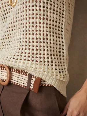 REISS Claudia Linen Open-knit Vest - Ivory