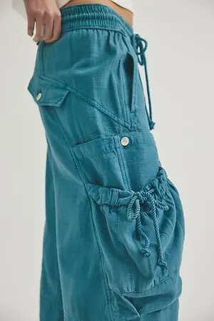 Free People We The Free Ashton Crop Pull-on Cargo Pants - Azure
