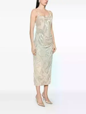 MUGLER Floral-velvet Asymmetric Gown - Neutrals