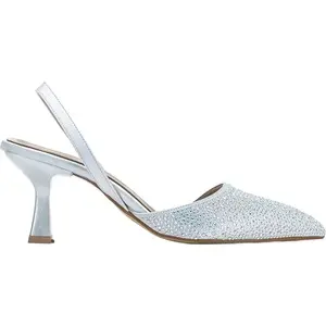 FOREVER & ALWAYS SHOES Rae Slingback Kitten Heel Pumps - Silver Rhinestones