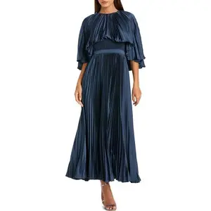 Mac Duggal Pleated Capelet Tea-length Dress