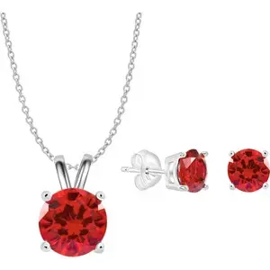 DONATELLO GIAN Name Sterling Silver Necklace And Stud Earrings Set - Red