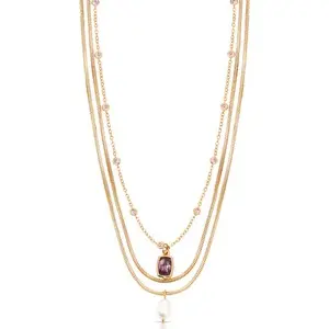 Ettika Layered Charm Necklace - Purple