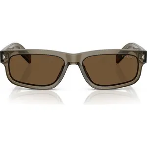 Prada 57mm Rectangular Sunglasses - Dark Brown