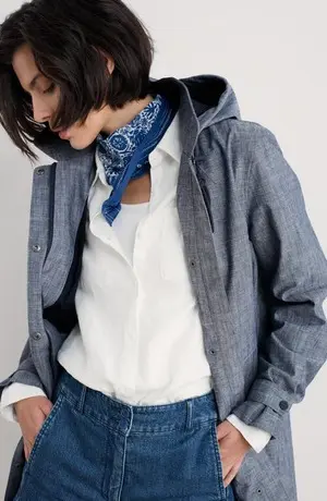 SEASALT CORNWALL Cloudburst Waterproof Organic Cotton Coat - Light Wash Wave