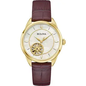 Bulova Sutton Automatic Leather Strap Watch - Goldone