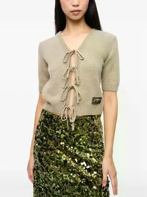 GANNI Lace-up Cardigan - Neutrals
