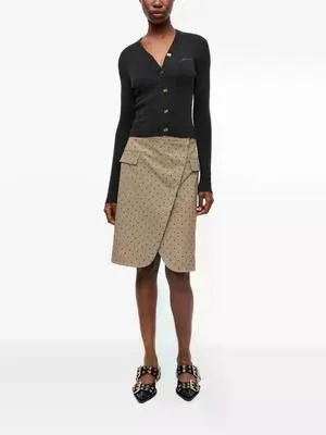 GANNI Logo Embroidered V-neck Cardigan - Black