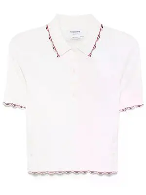 Thom Browne Rwb-stripe Ribbed-knit Polo Top - 100 White