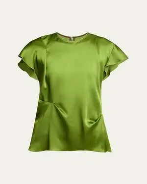 Victoria Beckham Victoria Beckham Draped Flutter-Sleeve Top - Algae