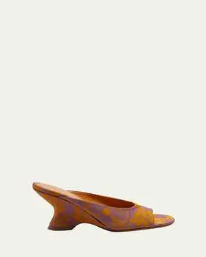 Dries Van Noten Printed Rayon Peep-Toe Mules - Mandarin