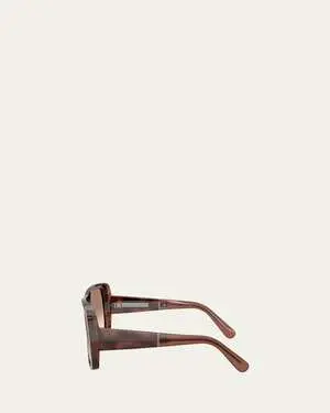 Brunello Cucinelli Bc4012s Square Acetate Sunglasses - Brown Gradient