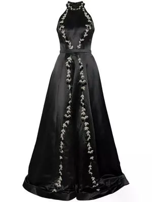 AAVVA Floral-embroidered Gown - Black