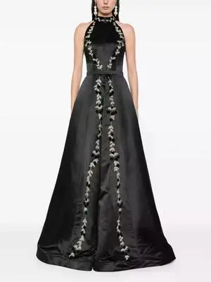 AAVVA Floral-embroidered Gown - Black