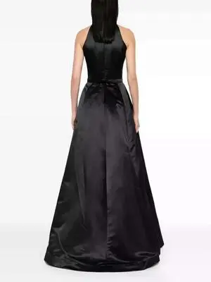 AAVVA Floral-embroidered Gown - Black