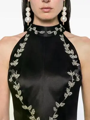 AAVVA Floral-embroidered Gown - Black