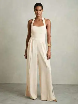 REISS Viola Embroidered Wide-leg Jumpsuit - Cream