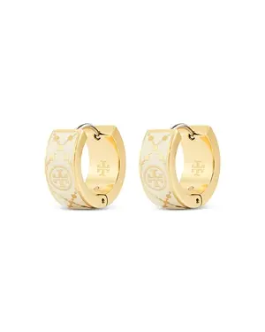 Tory Burch Double T Monogram Hoop Earrings - Gold