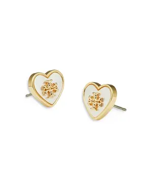Tory Burch Kira Mother Of Pearl Heart Stud Earrings - Gold