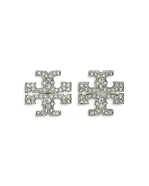 Tory Burch Kira Pave Double T Stud Earrings - Silver