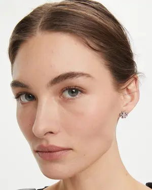 Tory Burch Kira Pave Double T Stud Earrings - Silver