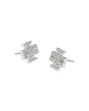 Tory Burch Kira Pave Double T Stud Earrings - Silver