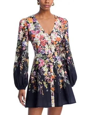 Aqua Floral Print Mini Dress - Black Multi