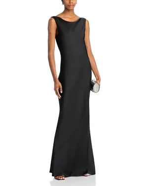 Norma Kamali Sleeveless Low Back Draped Gown - Black