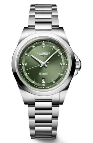 LONGINES Conquest Diamond Automatic Bracelet Watch - Green