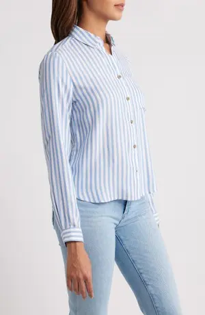 BEACHLUNCHLOUNGE Candace Striped Button-up Shirt - Blue Poppy
