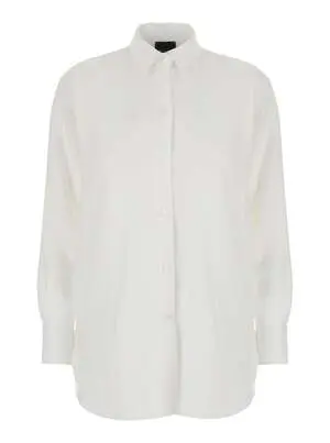 PLAIN Linen Shirt With Classic Collar And Long Sleeves - White