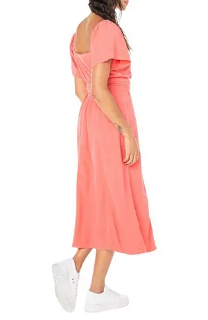 Roxy Bungalow Bliss Tie Back Midi Dress - Sugar Coral Solid