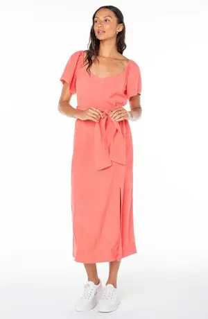 Roxy Bungalow Bliss Tie Back Midi Dress - Sugar Coral Solid